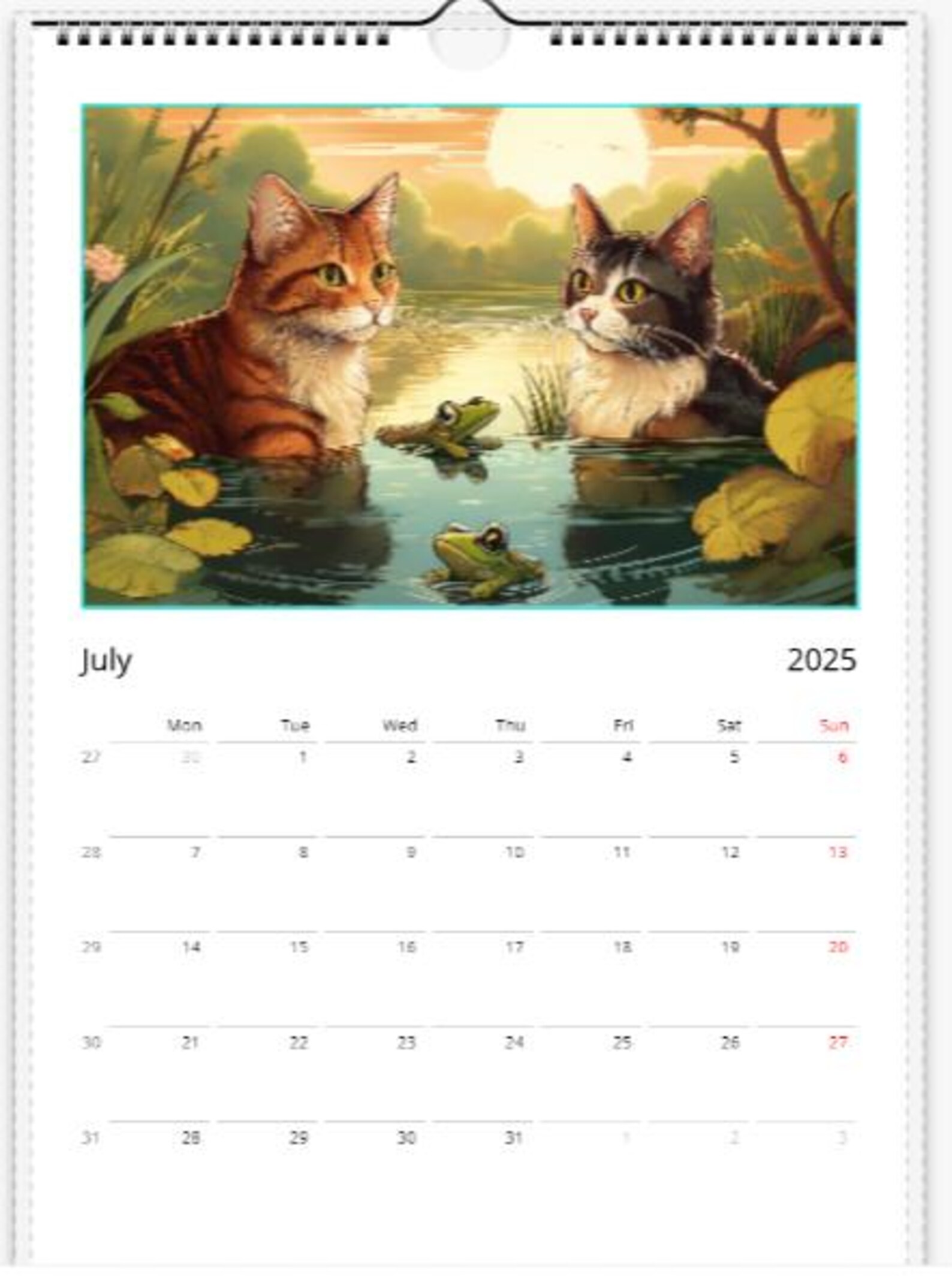 Vintage Retro Cat Wall Calendar: Custom Start Date - Etsy