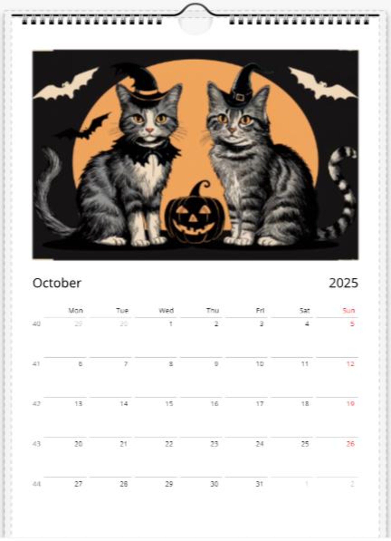 Vintage Retro Cat Wall Calendar: Custom Start Date - Etsy