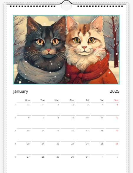 Vintage Retro Cat Wall Calendar: Custom Start Date - Etsy