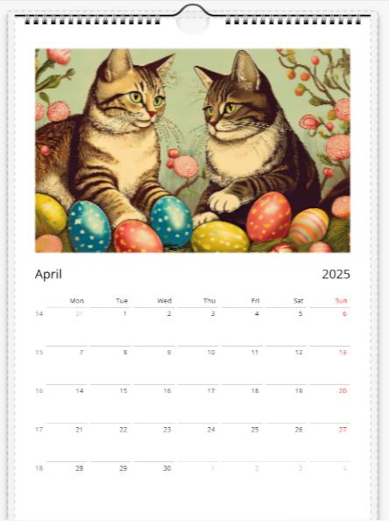 Vintage Retro Cat Wall Calendar: Custom Start Date - Etsy