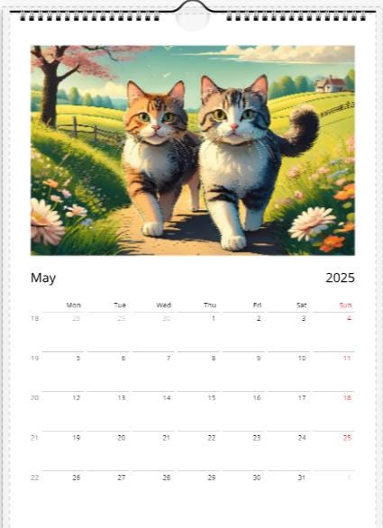 Vintage Retro Cat Wall Calendar: Custom Start Date - Etsy