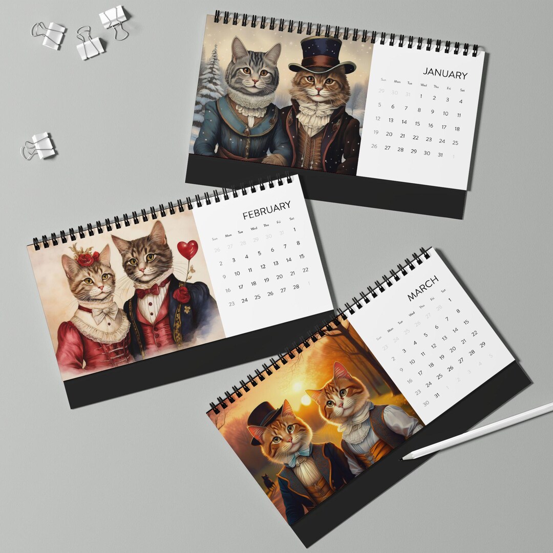 2025 Desk Calendar With Posh Cats in Regency Clothing Perfect Quirky ...