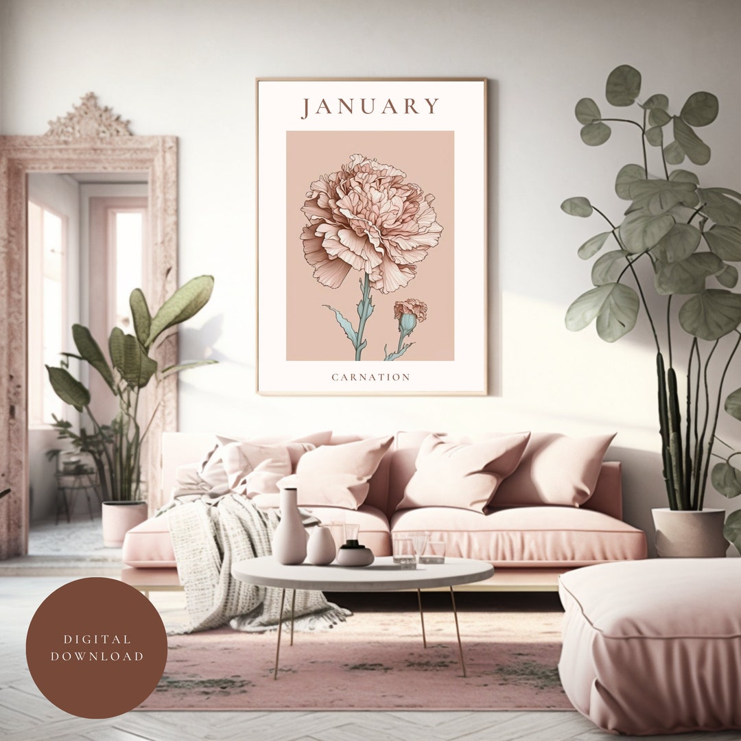 January Month Flower Printable Wall Art | Boho Aesthetic Print for ...