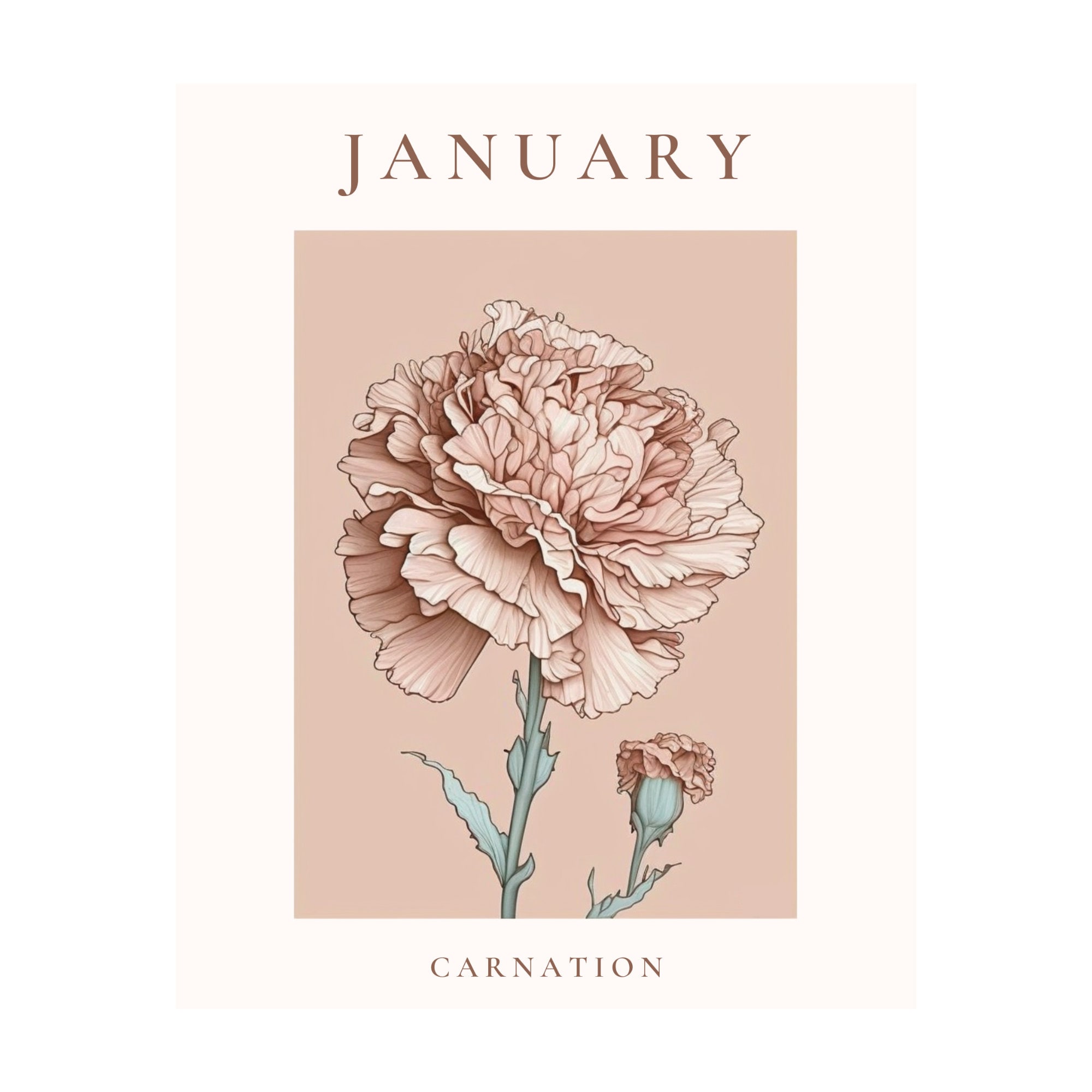 January Month Flower Printable Wall Art Boho Aesthetic Print for ...