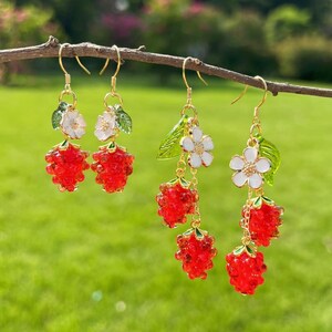 Raspberry Earrings Glass Fruit Earrings Food Jewelry Dangle & Drop ...
