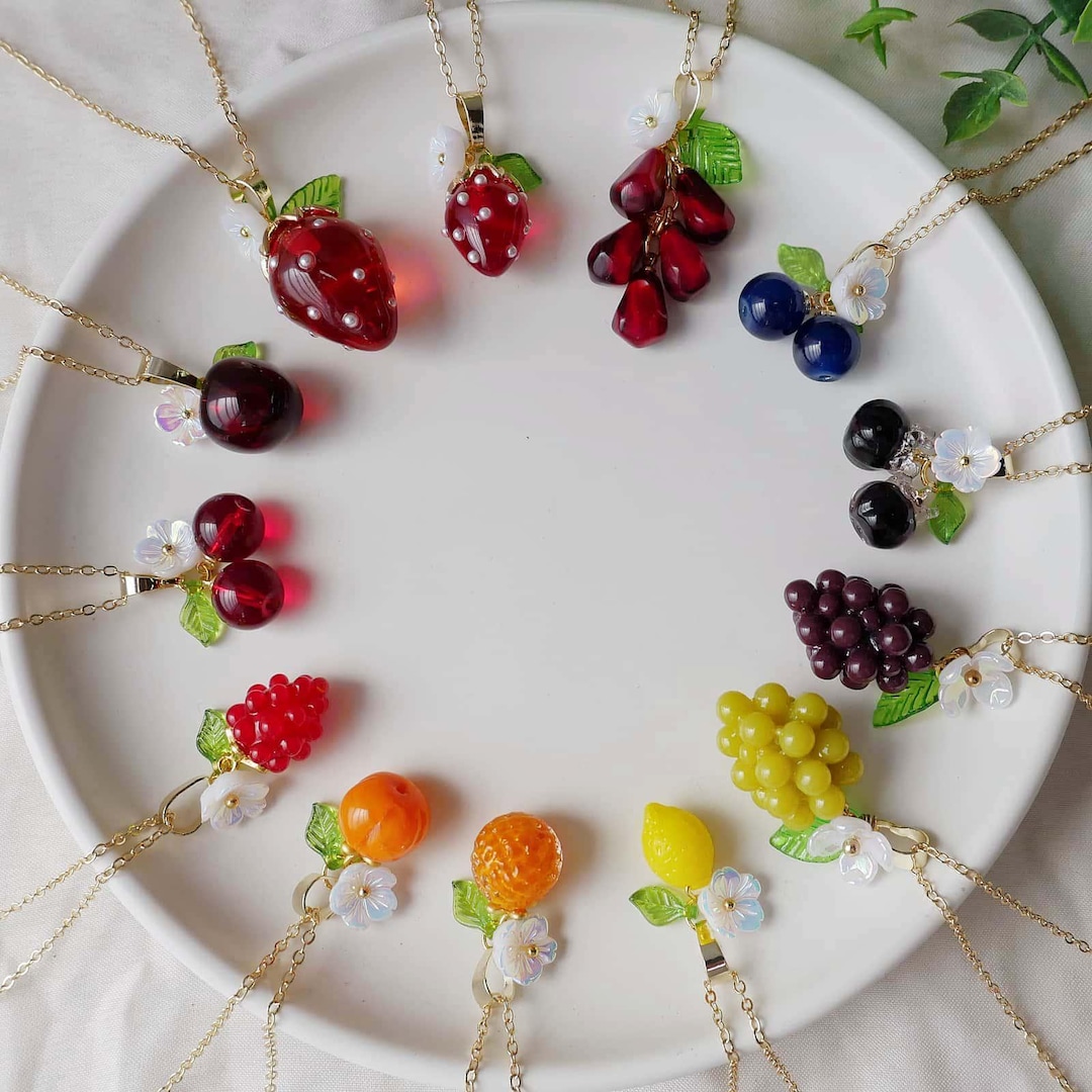 Fruit Necklace Strawberry Necklace Pomegranate Seed Necklace Blueberry ...