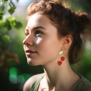 Raspberry Earrings Glass Fruit Earrings Food Jewelry Dangle & Drop ...