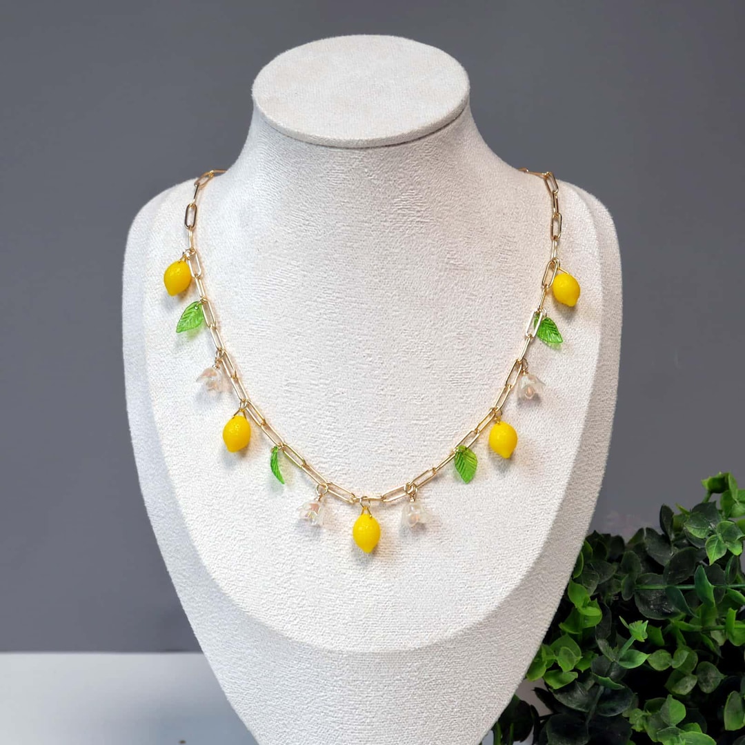 Lemon Necklace Fruit Necklace Lemon Jewelry Flower Floral Necklace Cute ...