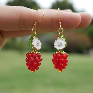 Raspberry Earrings Glass Fruit Earrings Food Jewelry Dangle & Drop ...