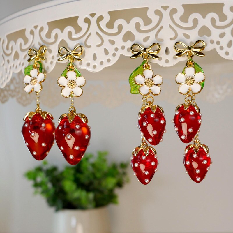 Strawberry Earrings - Etsy