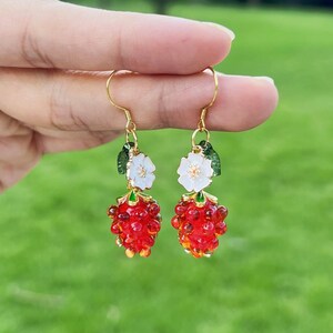 Raspberry Earrings Glass Fruit Earrings Food Jewelry Dangle & - Etsy