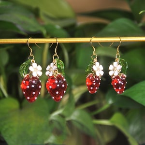 Strawberry Earrings Fruit Food Earrings Cute Dangle & Drop Earrings ...