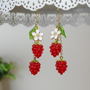 Raspberry Earrings Glass Fruit Earrings Food Jewelry Dangle & Drop ...