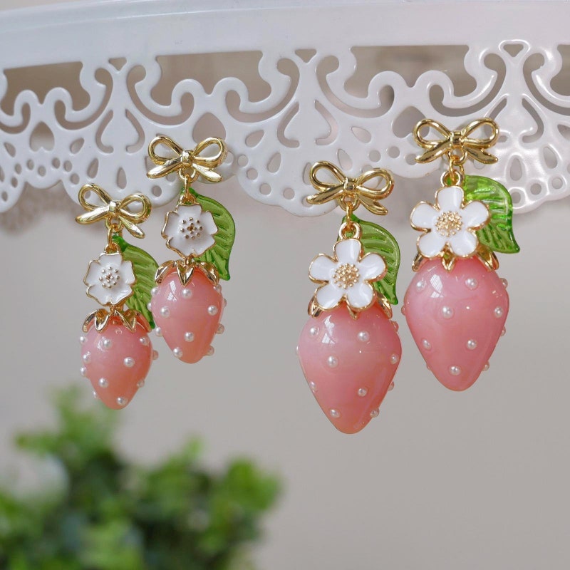 Strawberry Earrings - Etsy