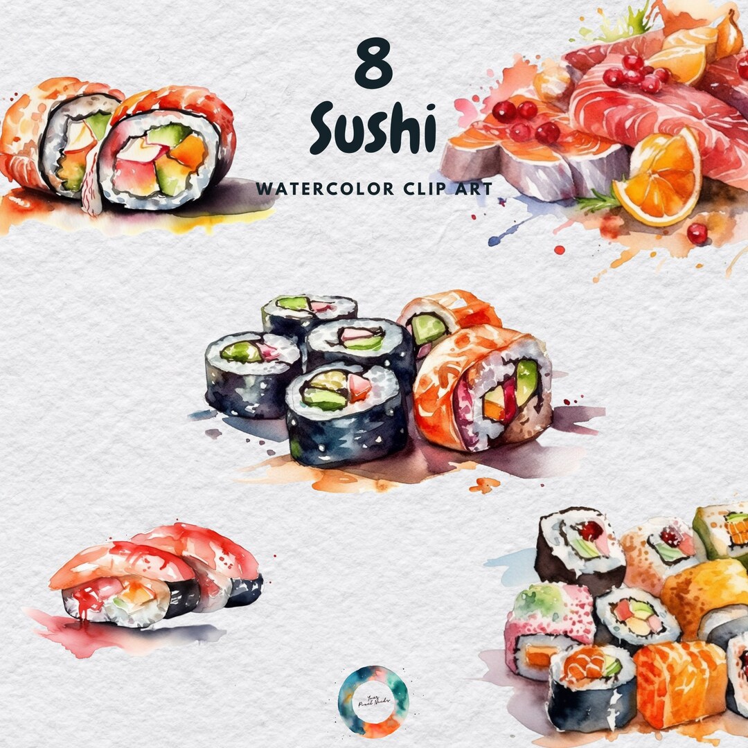 Colorful Watercolor Sushi Clip Art Clip Art Watercolor - Etsy