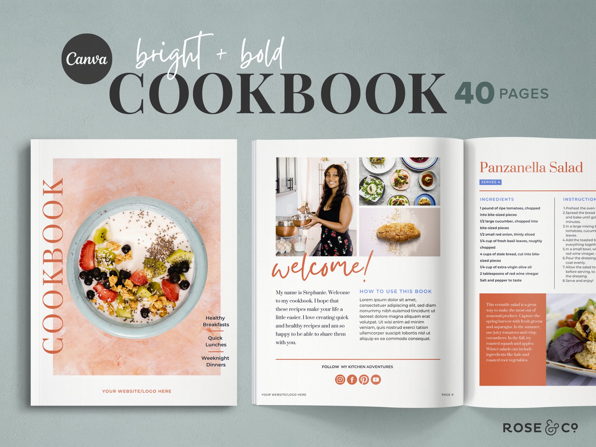 Canva Cookbook Template | Editable Recipe Ebook | Meal Planner and ...