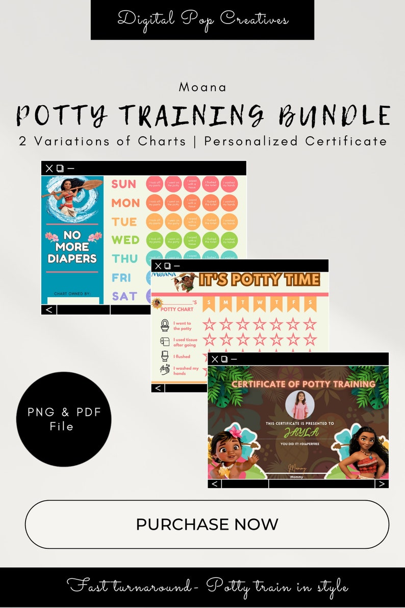 Moana Potty Training Chart & Certificate - Etsy