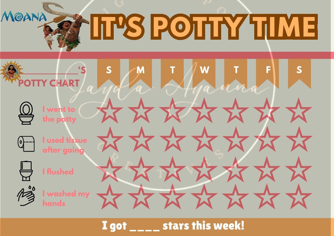 Moana Potty Training Chart & Certificate - Etsy