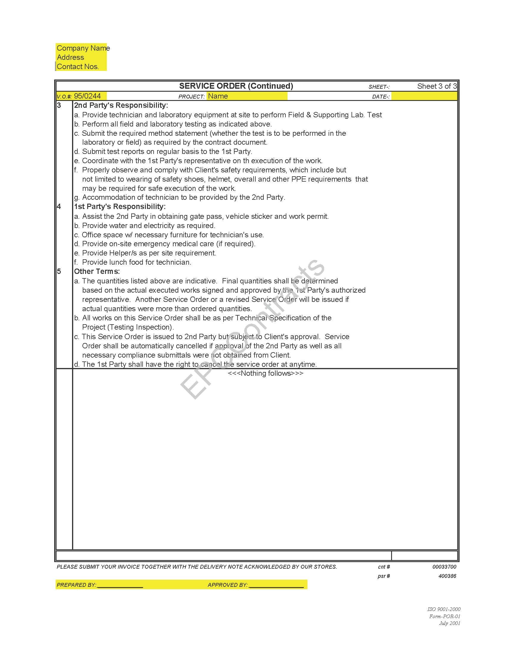 Editable Customizable Printable Professional Service Order - Etsy
