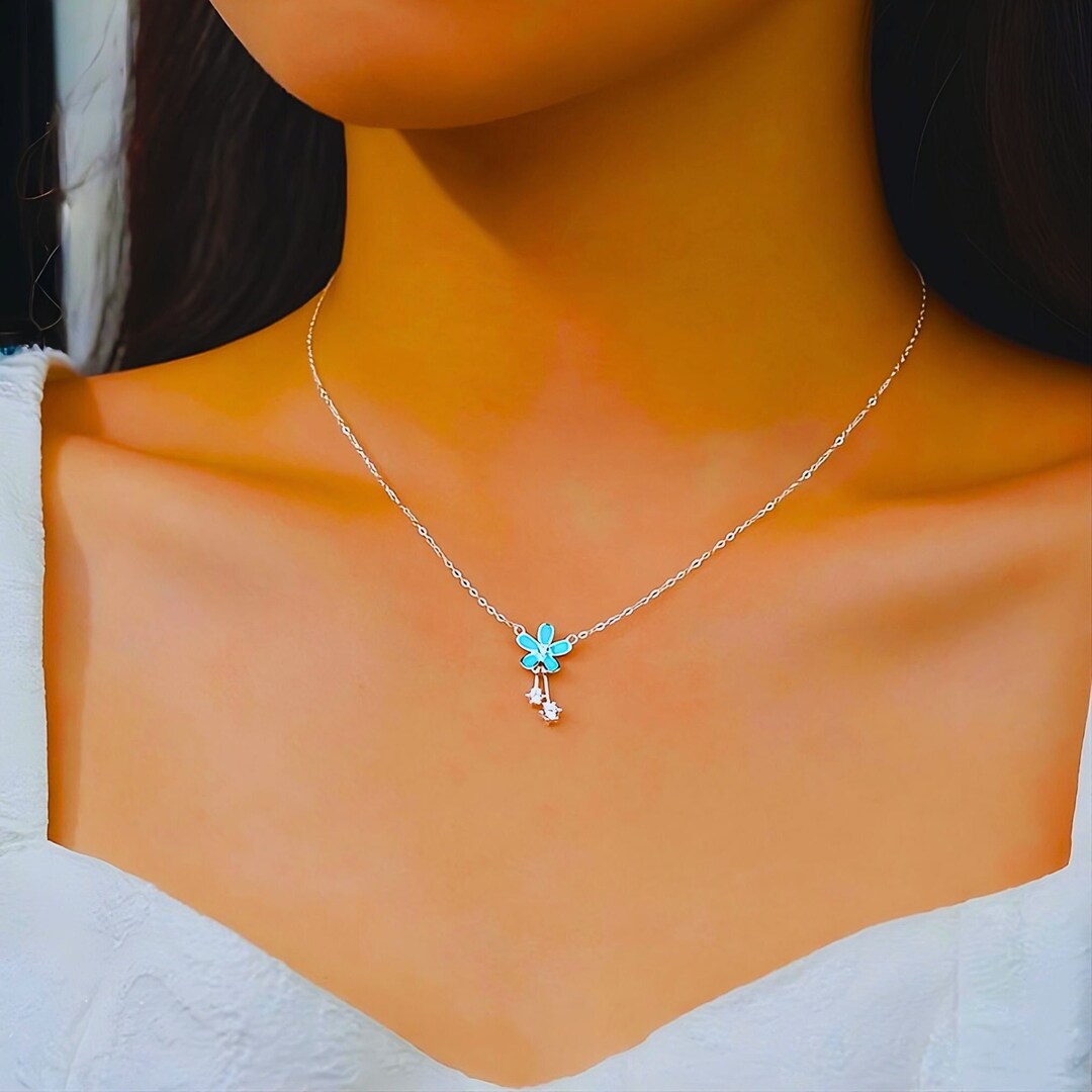Japanese Blue Flower Sakura Necklace Flower Beauty Necklace - Etsy