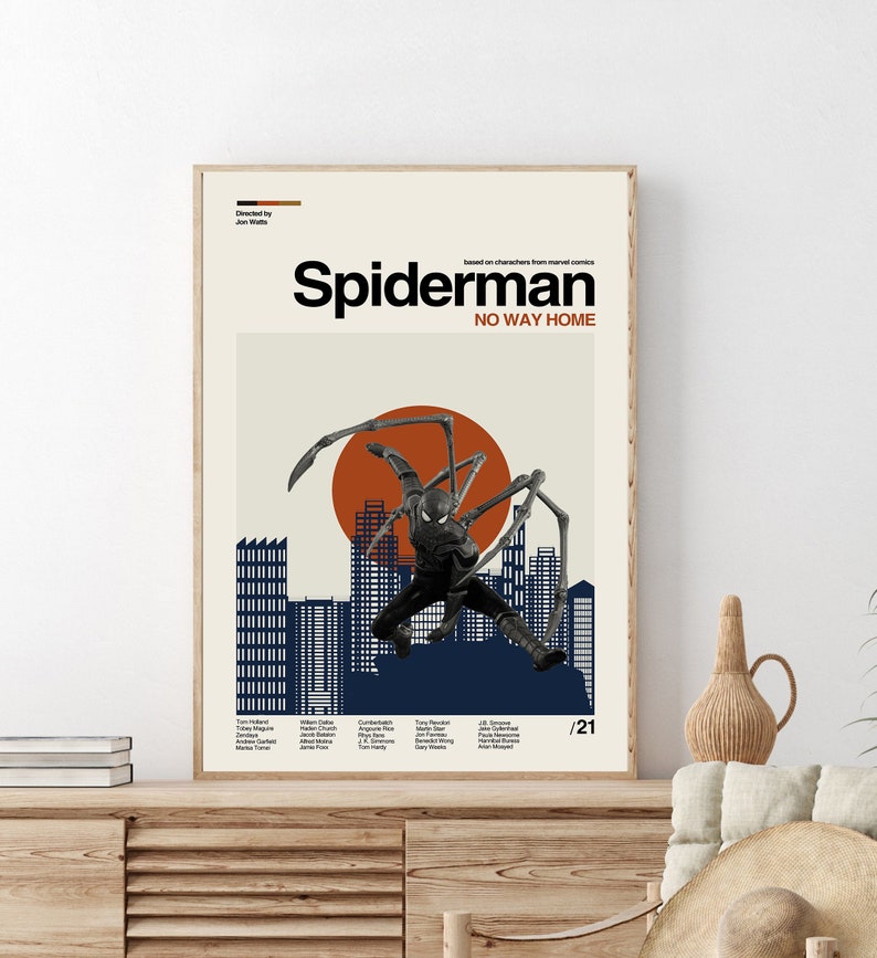 Spider Man No Way Home Poster Spider Man Poster Marvel Poster Midcentury Art Minimalist Art