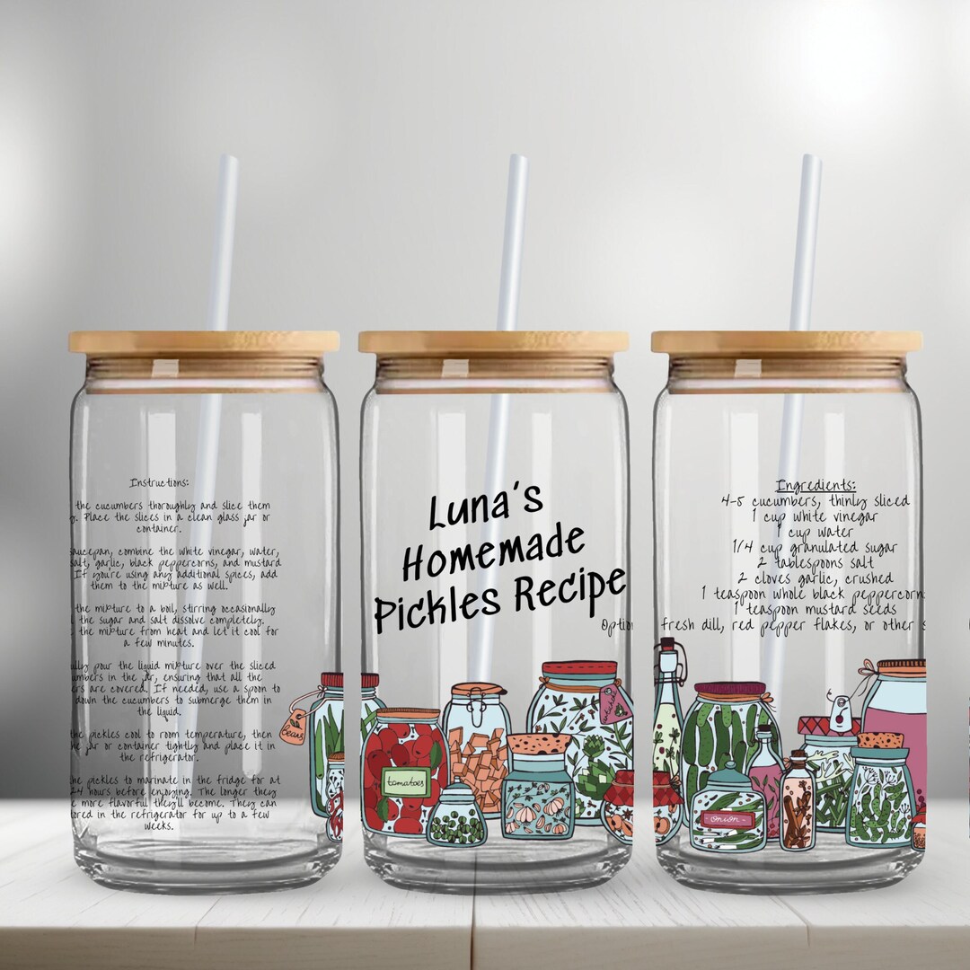 Personalise Pickle Recipe, Co Worker Gift Glass Can,dillin, Pickles Cup ...