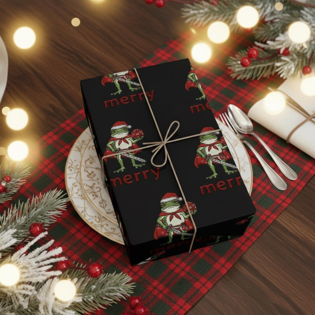 Sarcastic Frog With Sword Christmas Gift Wrapping Paper, Critical Roll ...