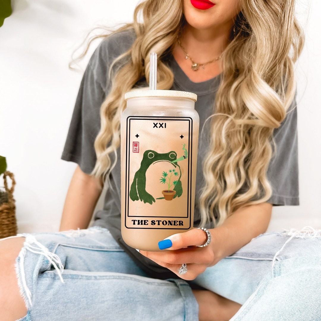 The Stoner Frog Tarot Card Beer Glass With Bamboo Lid, Christmas Gift ...