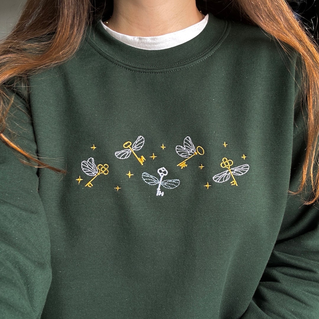 Embroidered Sweatshirt Flying Keys, Custom Embroidered Shirt, Book ...