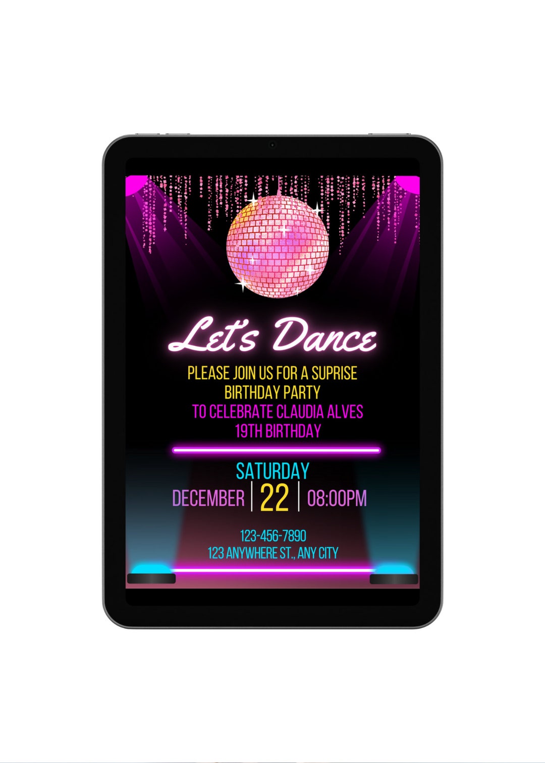 Editable Danse Party Birthday Invitation, Disco Gender Neutral Invites ...