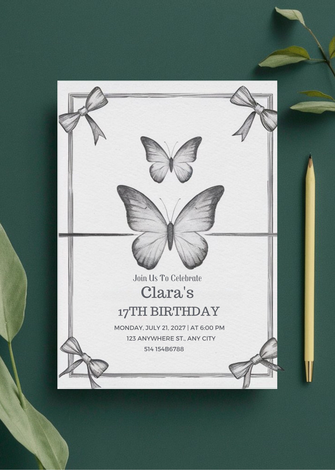 Pencil Art Birthday Invitation Party Invitation Printable Editable ...