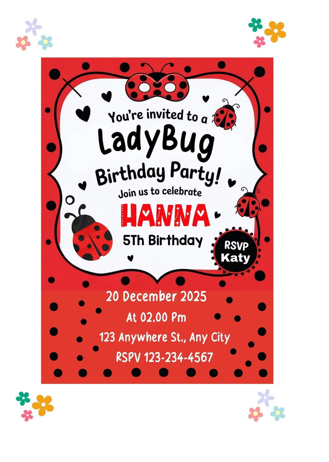 Ladybug Birthday Invitation Template - Editable Digital Card for Kids ...