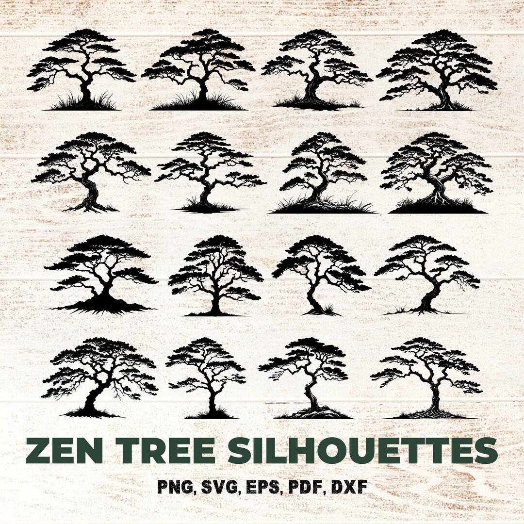 Zen Tree SVG Bundle, Oak Silhouette Bonsai PNG, Cut File Cricut DXF ...