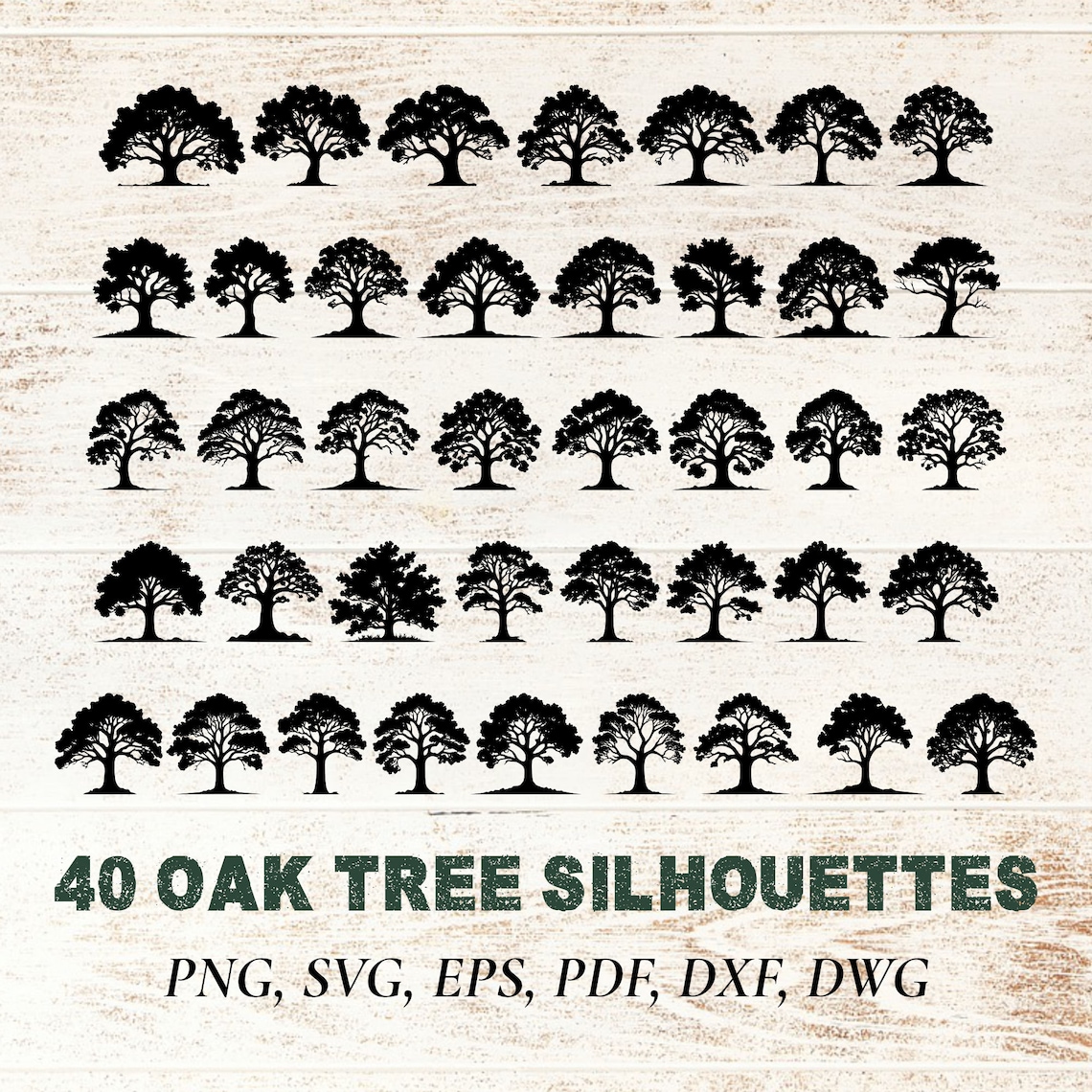 40 Oak Tree SVG Bundle, Woodland Forest Collection of Oak Silhouette ...