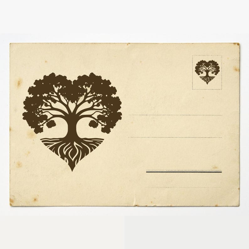 Oak Tree SVG PNG Silhouette, 2 Heart Shape Tree With Roots, Family Tree ...