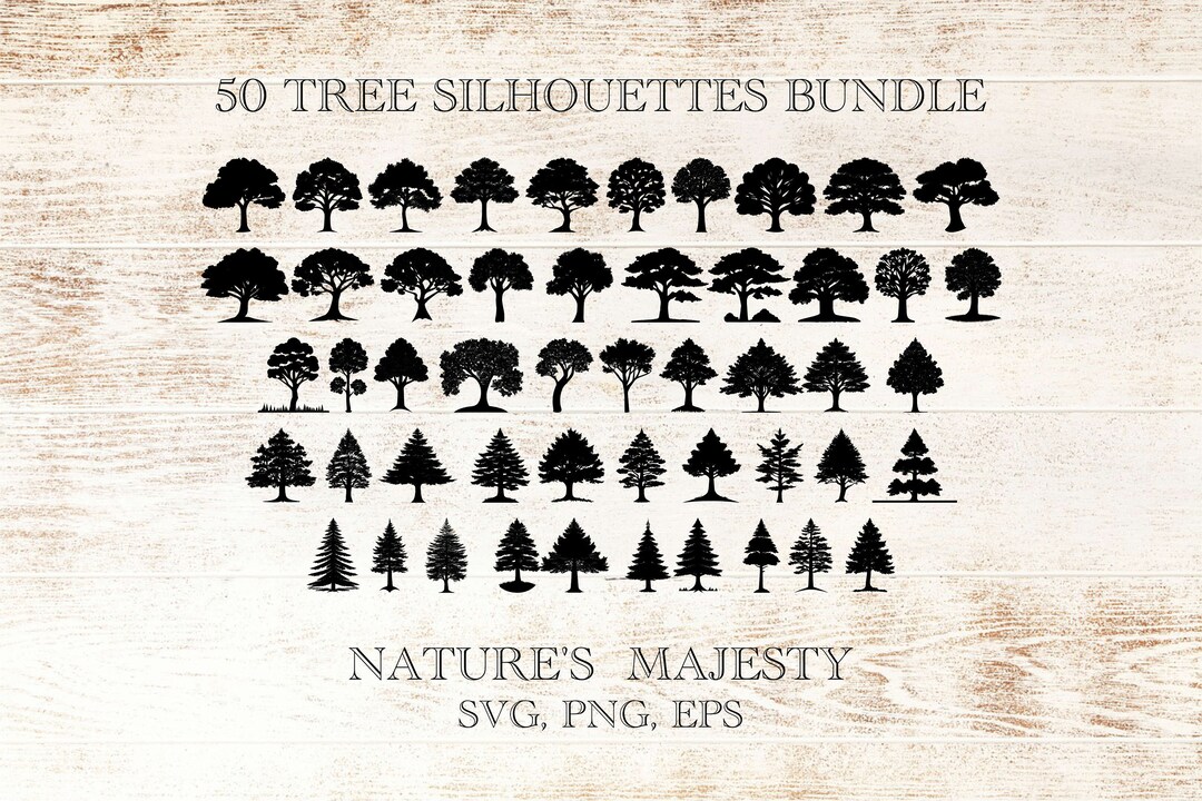 50 Tree Silhouette SVG Bundle, Woodland Forest Oak PNG, Cedar Beech ...