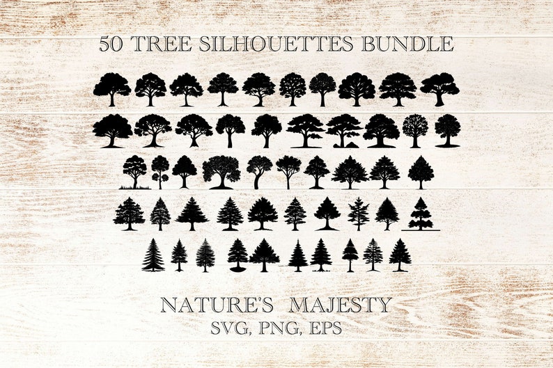 50 Tree Silhouette SVG Bundle, Woodland Forest Oak PNG, Cedar Beech ...