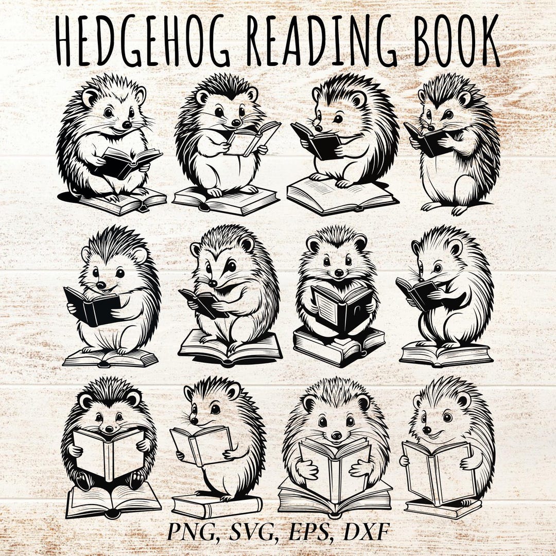 Hedgehog Reading Book SVG PNG Bundle, Bookworm Hedgehog Literary Club ...