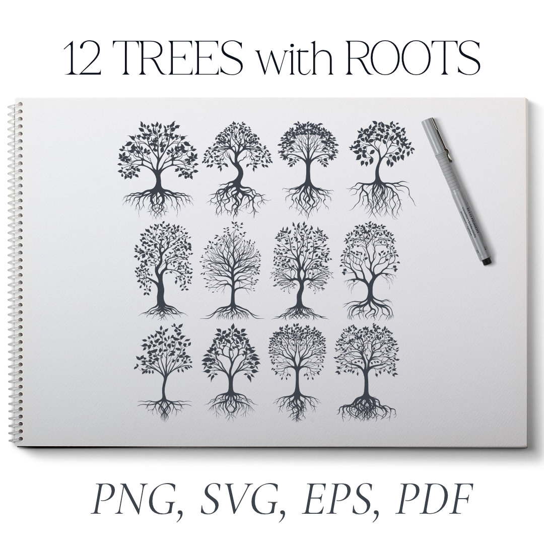 Trees With Roots SVG Bundle, Broadleaf Silhouette Clipart PNG, ESP Cut ...