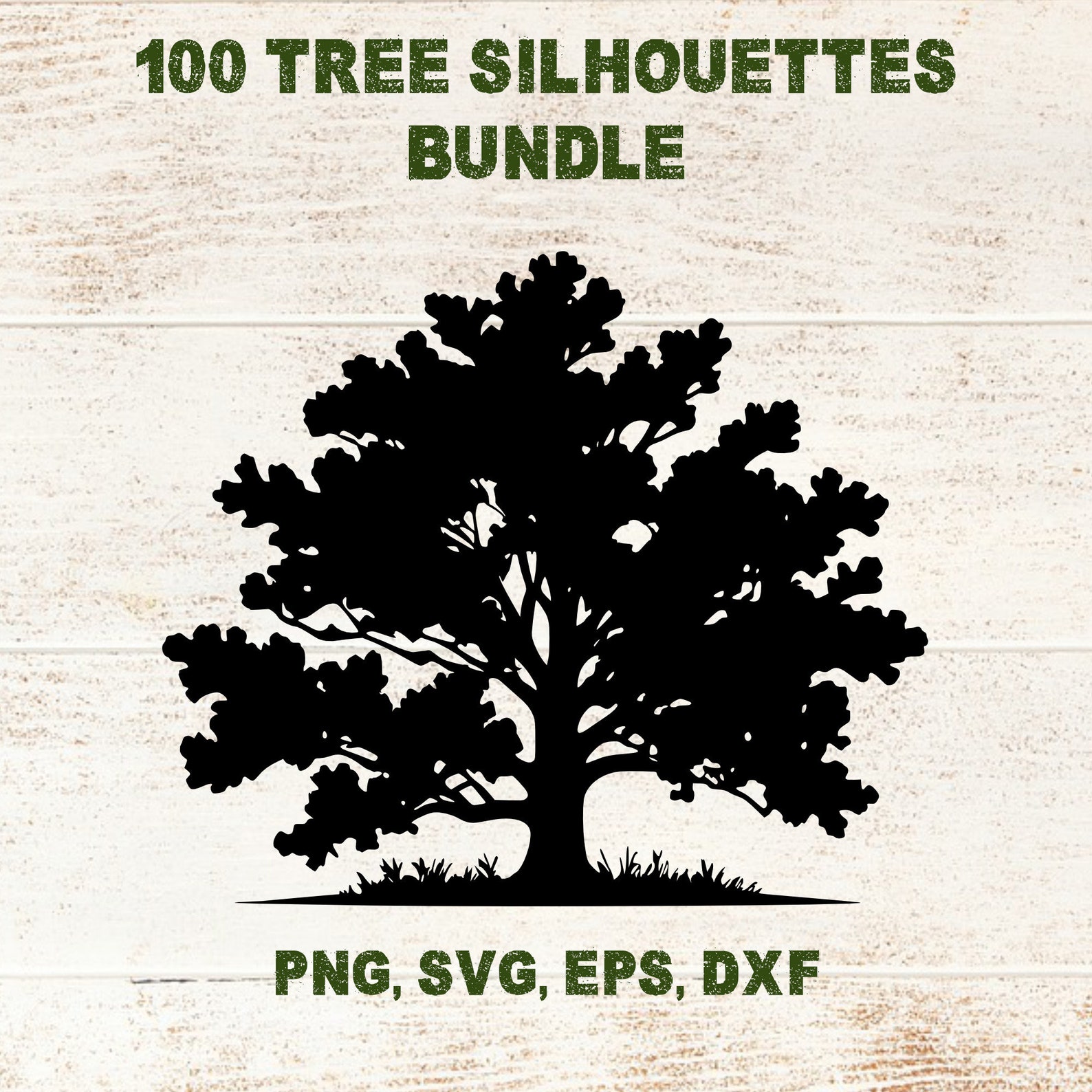 100 Tree Silhouette SVG PNG Bundle, Oak Tree Beech Species, Woodland ...
