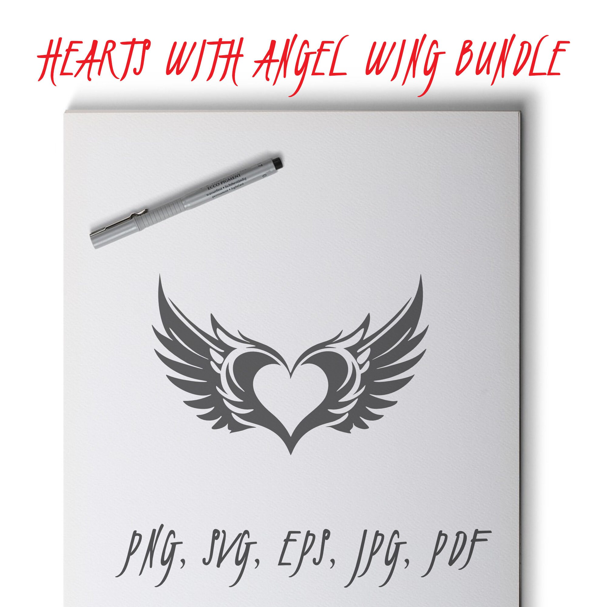 Celestial Angel Wings With Heart SVG Bundle, Wedding Invitation Paper ...