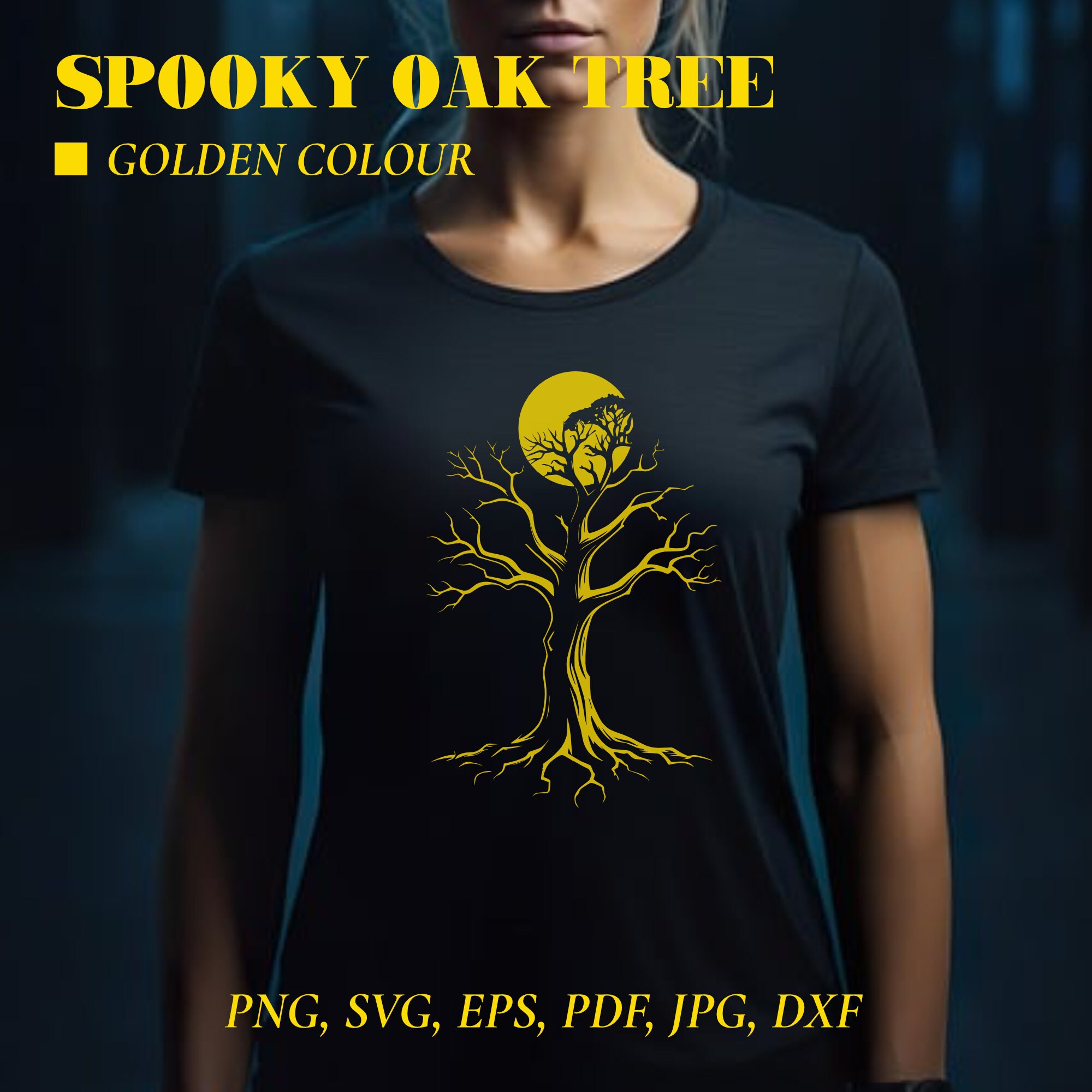 Spooky Golden Oak Tree Silhouette: Halloween SVG PNG DXF - Etsy