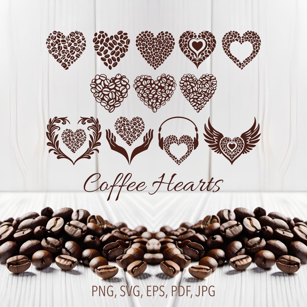 Coffee Lovers Heart SVG Bundle, Coffee Beans Design for Mug, Kitchen ...