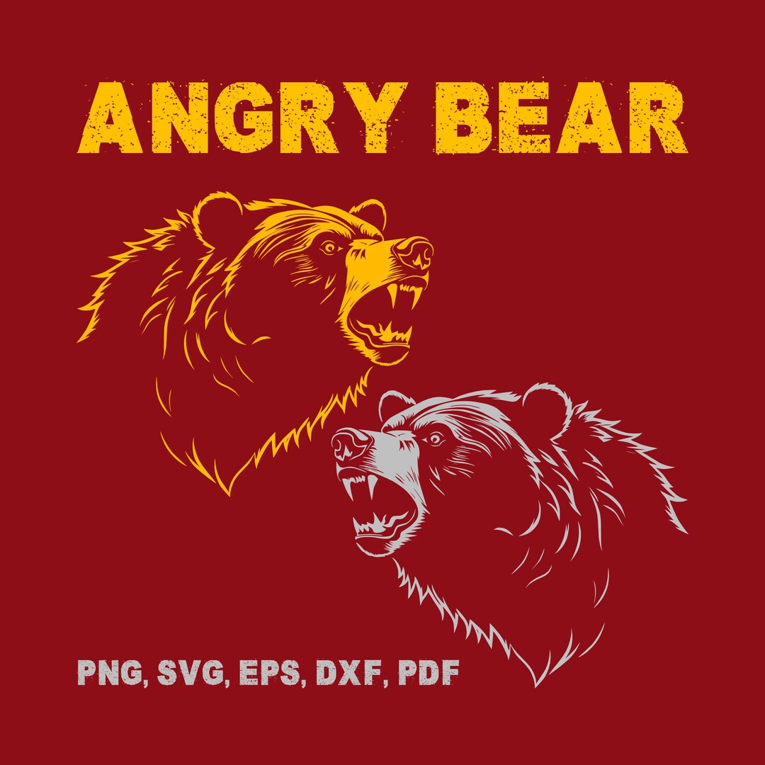 Angry Bear Silhouette SVG PNG, Outline Grizzly Golden Design for Black ...
