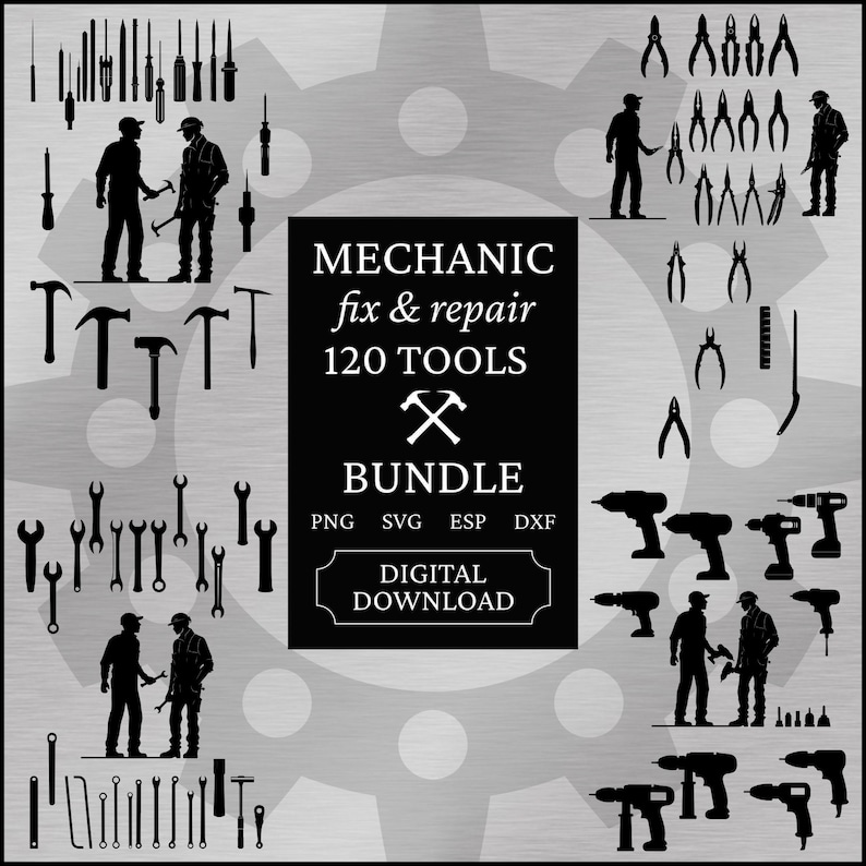 120 Mechanic Tool SVG PNG Bundle, Hammer Calliper Nail Screwdriver ...