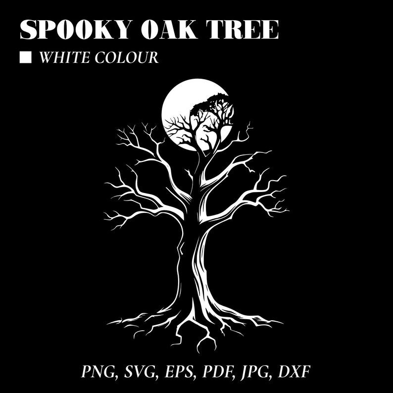 Golden Oak Tree Silhouette SVG PNG DXF, White Design for Black ...