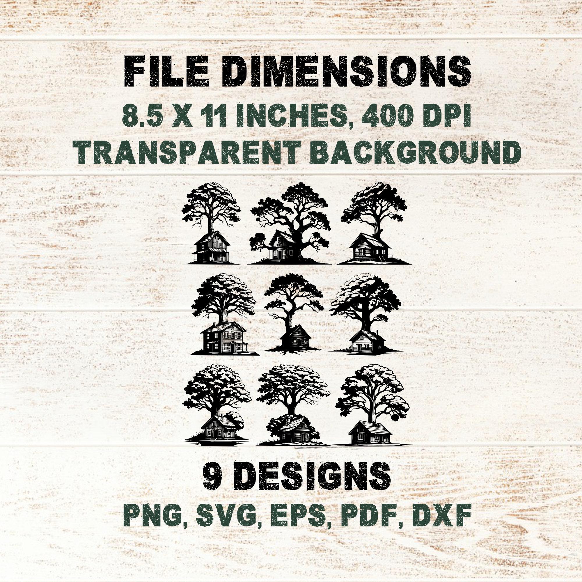 Oak Tree SVG Bundle, Old Wooden Cottage PNG, Nature Craft Ideas for ...