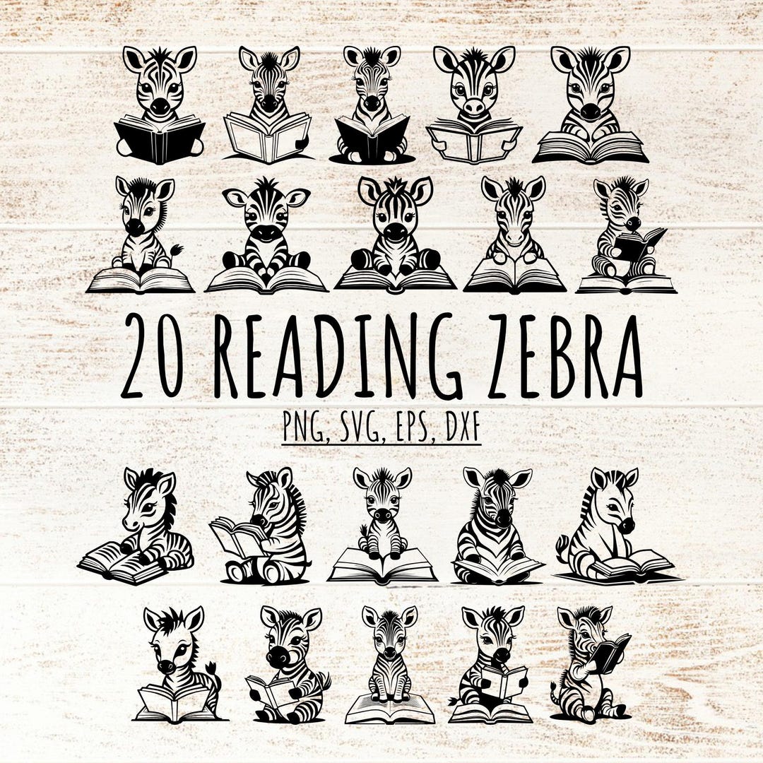 Zebra Reading Book SVG PNG Bundle, 20 Cut Files Cricut Silhouette ...