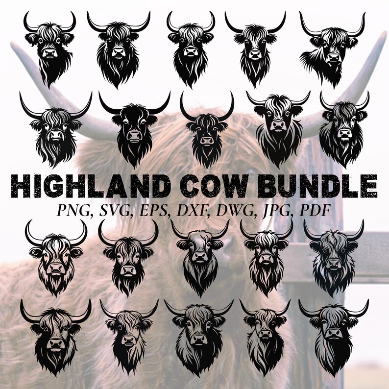 Highland Cow Head SVG Bundle: Farmhouse Cattle Designs (digital ...