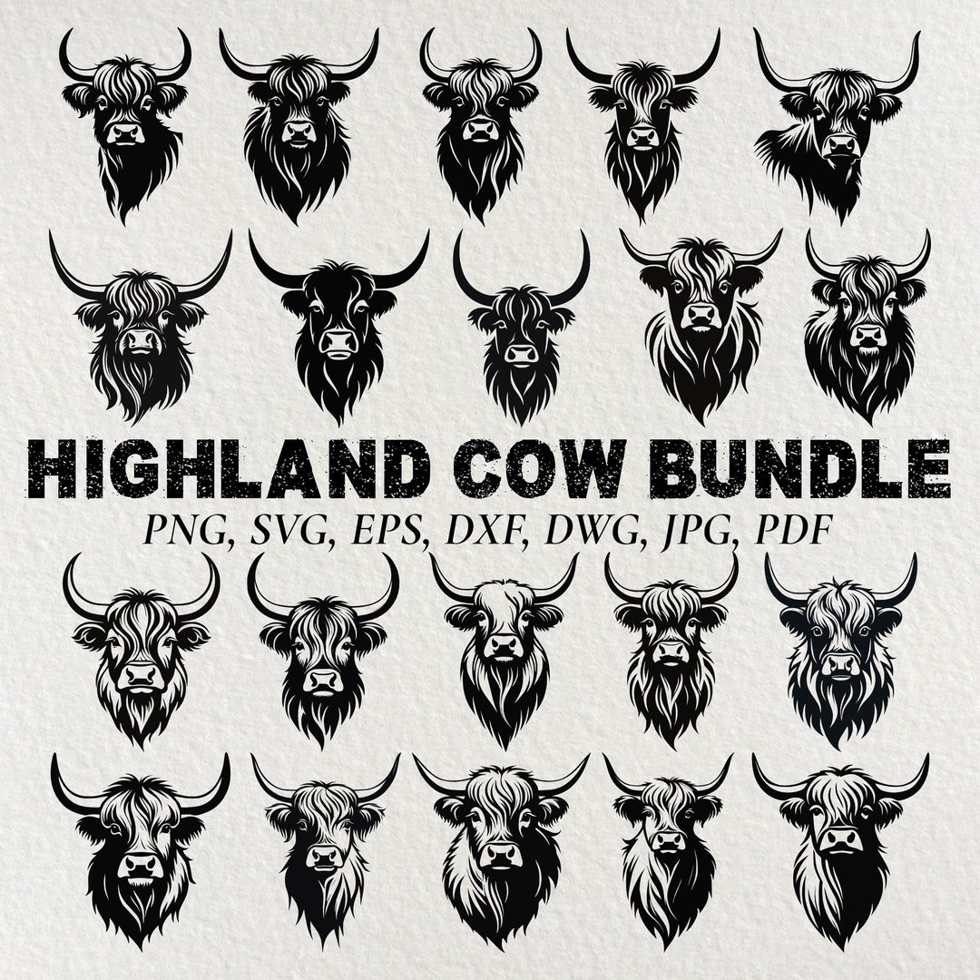 Highland Cow Head SVG Bundle: Farmhouse Cattle Designs (digital ...